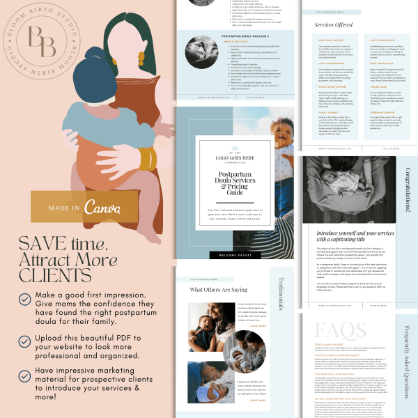 Postpartum Doula Client Welcome Packet | Bloom Birth Studio