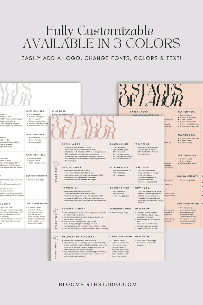 Stages Of Labor Cheat Sheet Pdf | Bloom Birth Studio