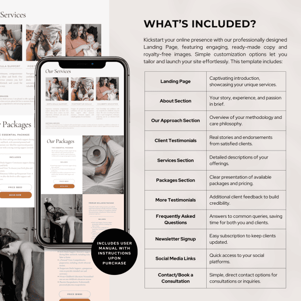 Canva Doula Website Template | Landing Page For Doulas