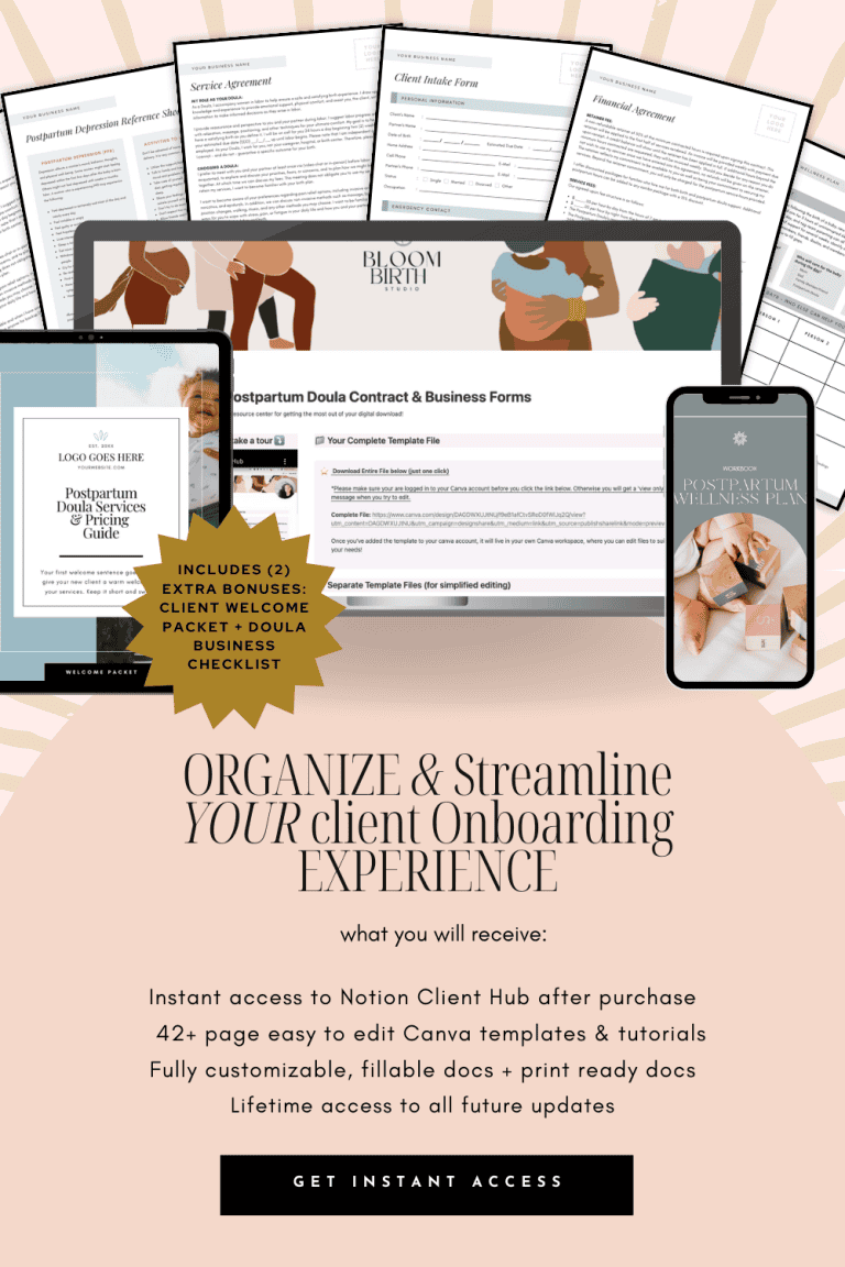 Postpartum Doula Business Forms & Welcome Guide Template
